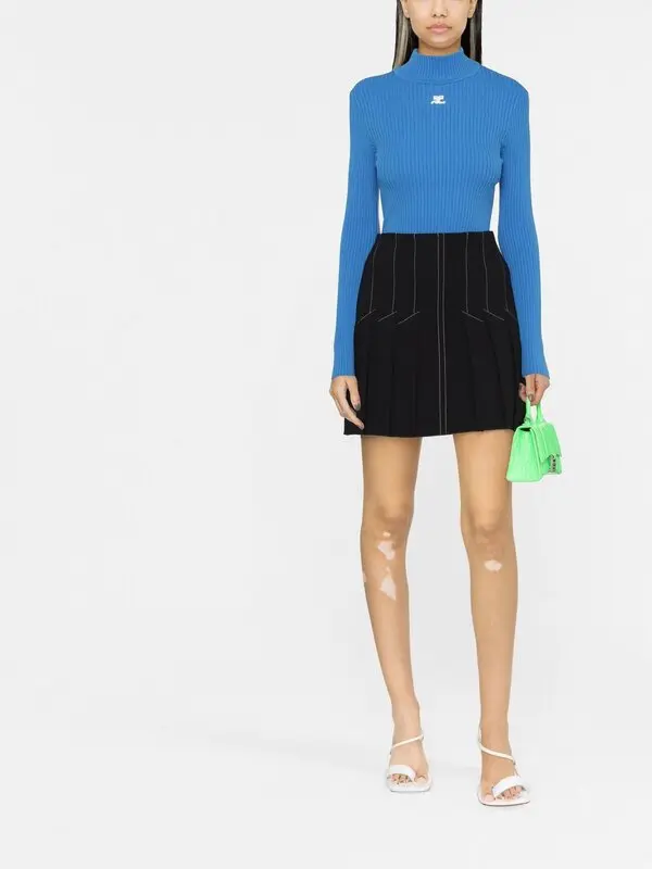 COURREGES Logo-embroidered Roll-neck Jumper - Blue