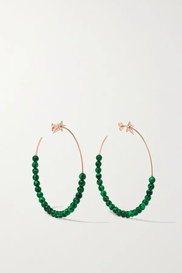 DIANE KORDAS 18-karat Rose Malachite And Diamond Hoop Earrings - Gold
