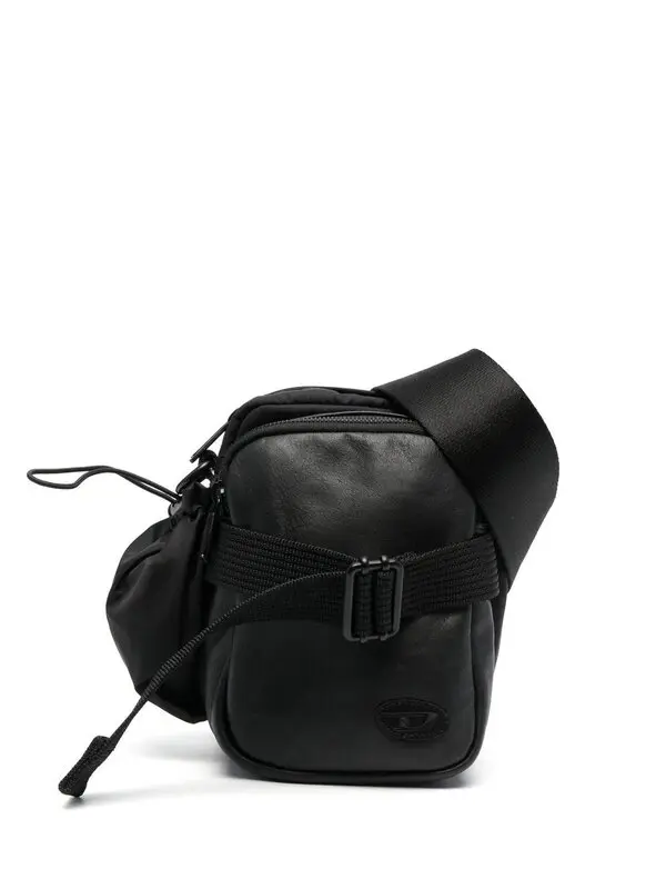 DIESEL® Calf Leather Logo Patch Shoulder Bag - Black