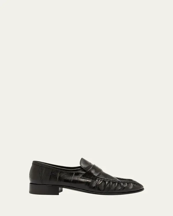 THE ROW Soft Leather Flat Loafers - Black