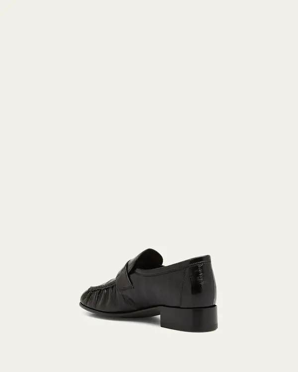 THE ROW Soft Leather Flat Loafers - Black
