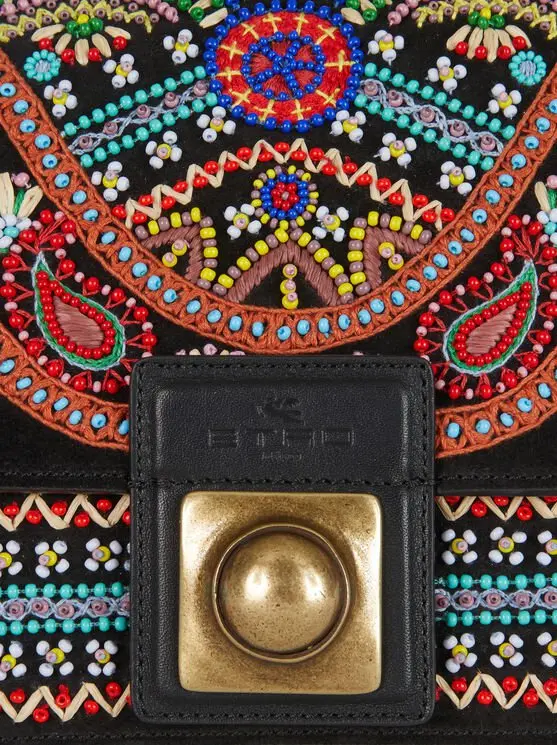 Etro Large Crown Me Suede Shoulder Bag With Embroidery