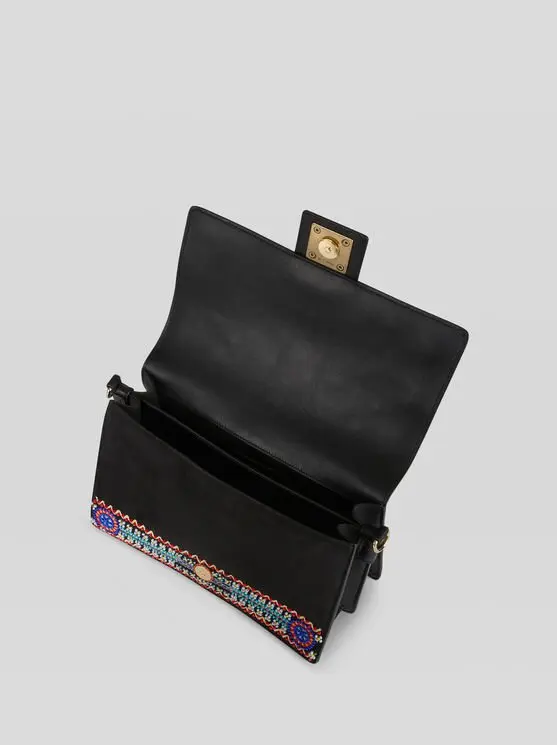 Etro Large Crown Me Suede Shoulder Bag With Embroidery