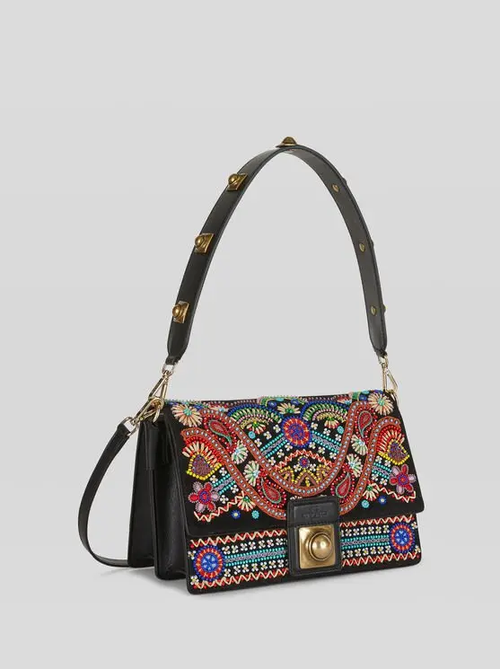 Etro Large Crown Me Suede Shoulder Bag With Embroidery