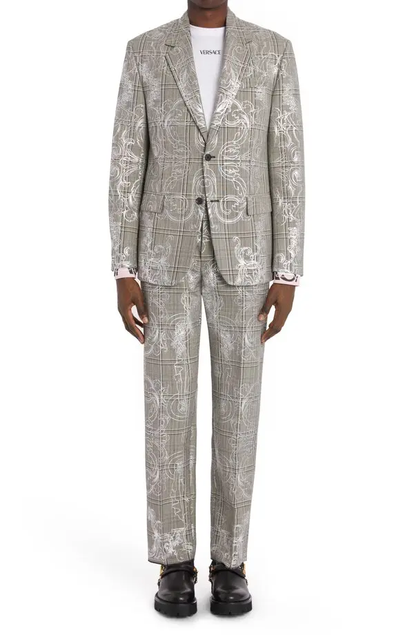 Versace Baroque Overlay Glen Plaid Wool Jacket