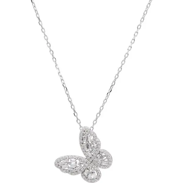 SAVVY CIE JEWELS Cubic Zirconia Butterfly Pendant Necklace - White