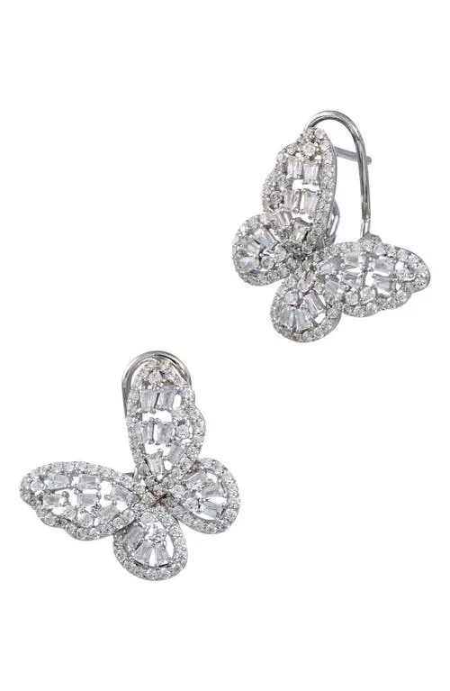 SAVVY CIE JEWELS Baguette Butterfly Stud Earrings - White