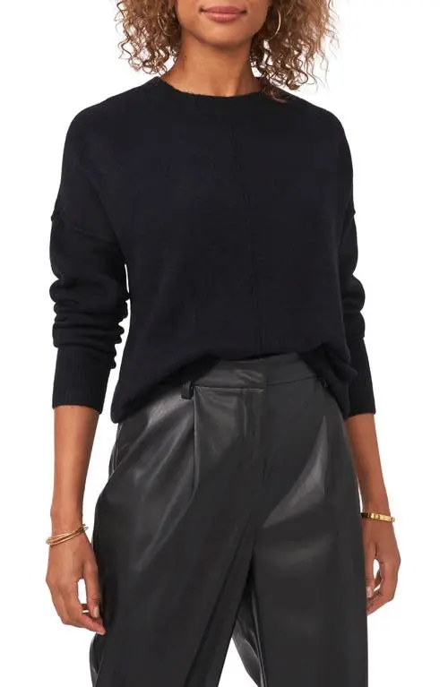 Vince Camuto Exposed Seam Crewneck Sweater - Rich Black
