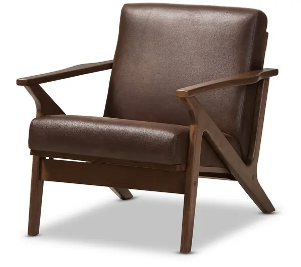 BAXTON STUDIO Bianca Mid-century Modern Distressed Faux Leath R Lounge Chair - One-color