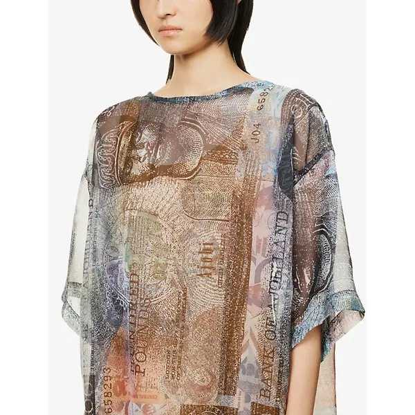 knee length dresses for ladies Final Sale Plus Size Lace Up Brown Money Print Sheer Mesh Dress