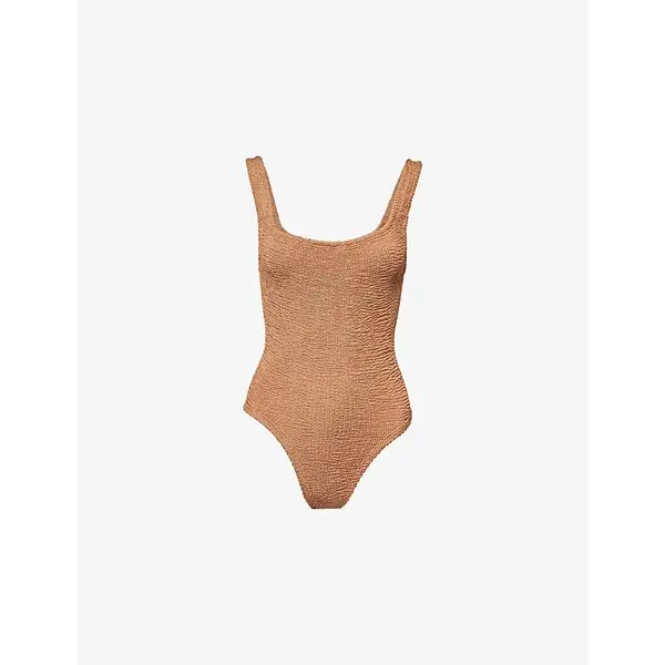 Hunza G Square-neck Seersucker Swimsuit - Metallic Coco