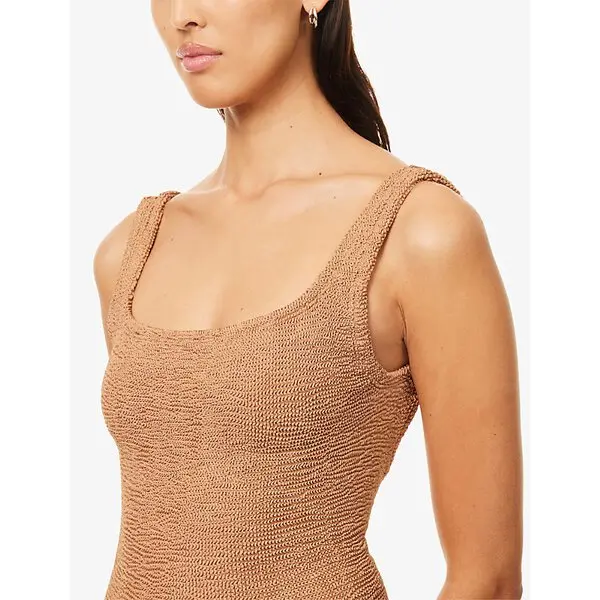 Hunza G Square-neck Seersucker Swimsuit - Metallic Coco