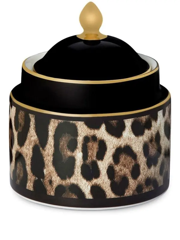Dolce & Gabbana Leopard-print Porcelain Sugar Bowl - Black