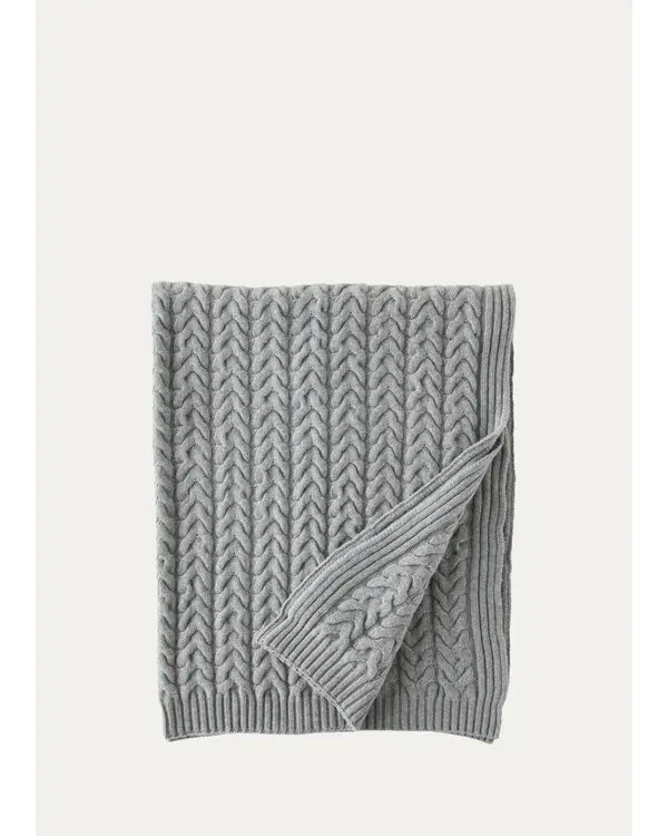 Sofia Cashmere Braided Cable-knit Throw Blanket - Heather Gr