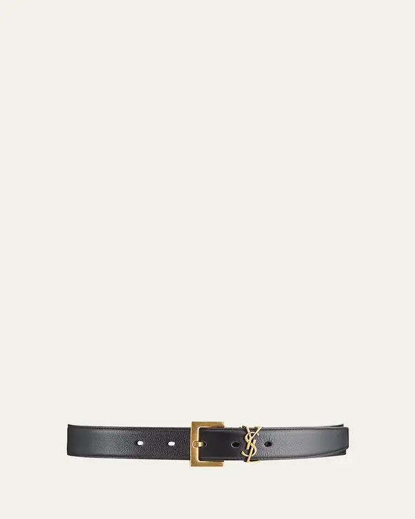 Saint Laurent Box Laque Leather Belt - Black / Bronze