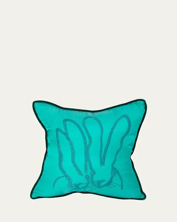 HUNT SLONEM Embroidered Bunny Silk Pillow, 18 - Aquamarine