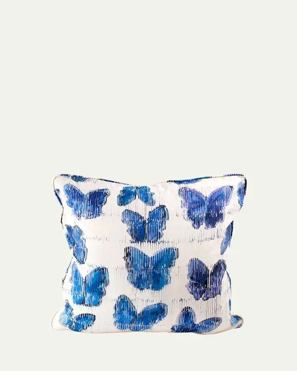 HUNT SLONEM Butterflies In Blue Cotton Pillow, 22 - Bluewhite