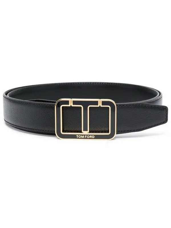 TOM FORD Logo Buckle Leather Belt - Black