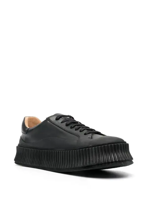 JIL SANDER Lace-up Leather Platform Sneakers - Black