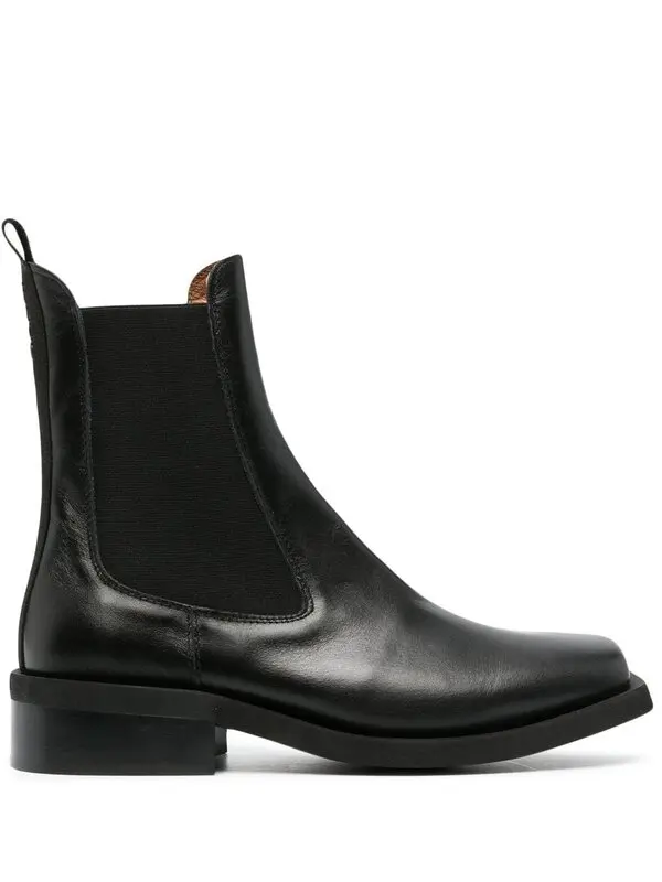 GANNI Leather Chelsea Boots - 099 - Black