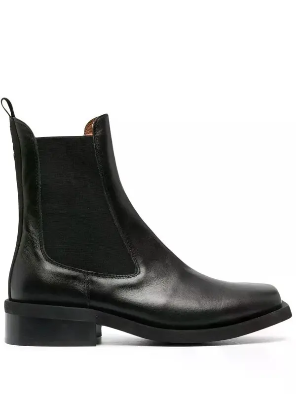 GANNI Leather Chelsea Boots - Black