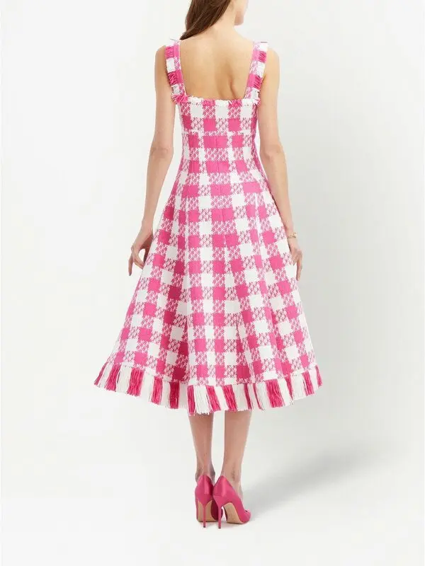 Oscar De La Renta Houndstooth Square Neck Midi Dress