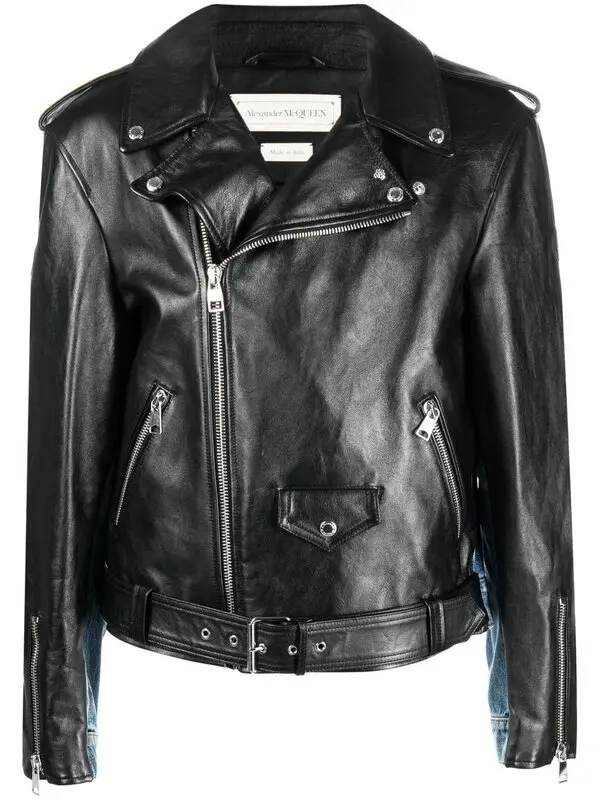 Alexander McQueen Panelled Biker Jacket - Black
