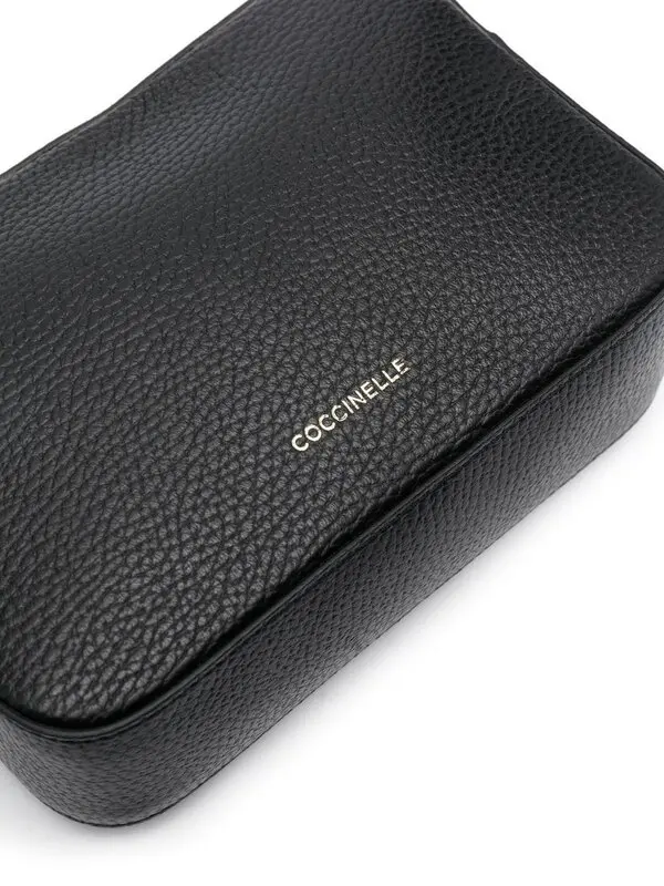 COCCINELLE Tebe Logo-strap Pebbled Shoulder Bag - Black