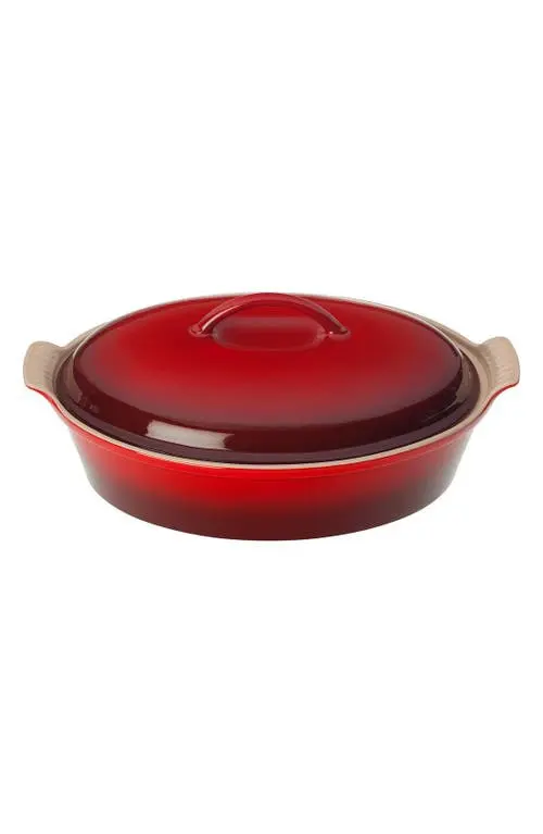 LE CREUSET 4 Quart Covered Oval Stoneware Casserole - Cherry