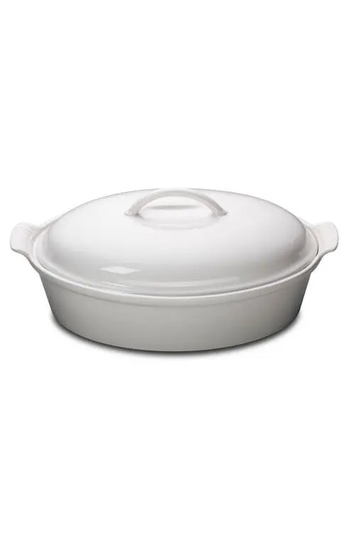 LE CREUSET 4 Quart Covered Oval Stoneware Casserole - White