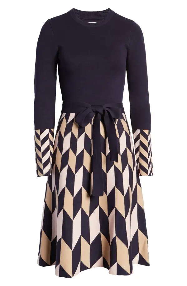 Eliza J Fit & Flare Long Sleeve Sweater Dress In Navy - 40% Off |  Editorialist