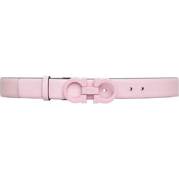 FERRAGAMO Salvatore Double Gancio Leather Belt - Cheerleader Pink