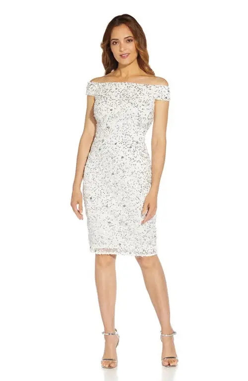adrianna papell ivory cocktail dress Mikado Short Off Shoulder Bridal Dress by Adrianna Papell 45020
