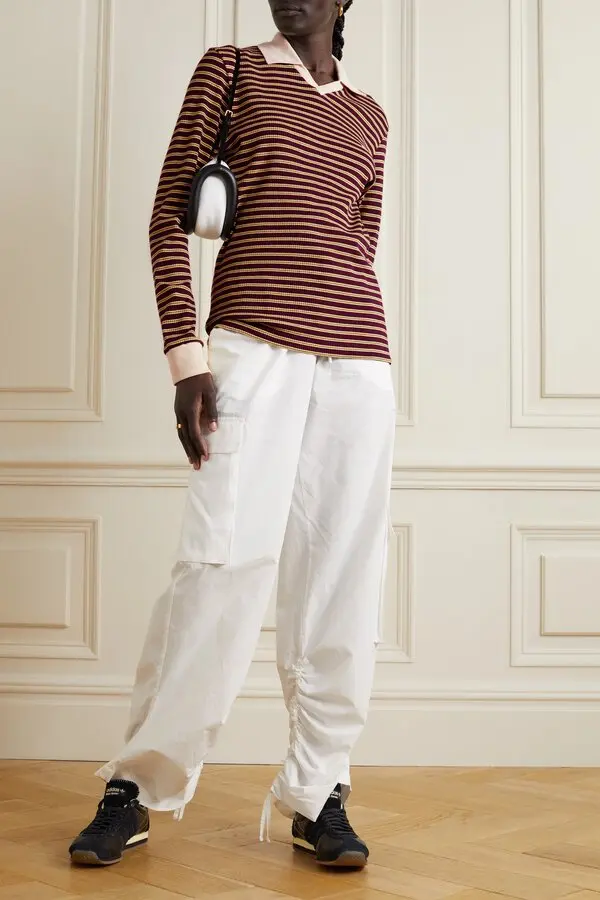 Wales Bonner Sonic Striped Ribbed Stretch-Knit Polo Top In Yellow