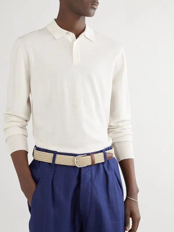Anderson's Leather-trimmed Woven Elastic Belt