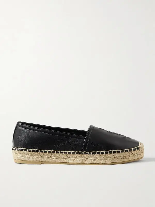 Saint Laurent Cassandre Logo-embossed Leather Espadrilles - Black