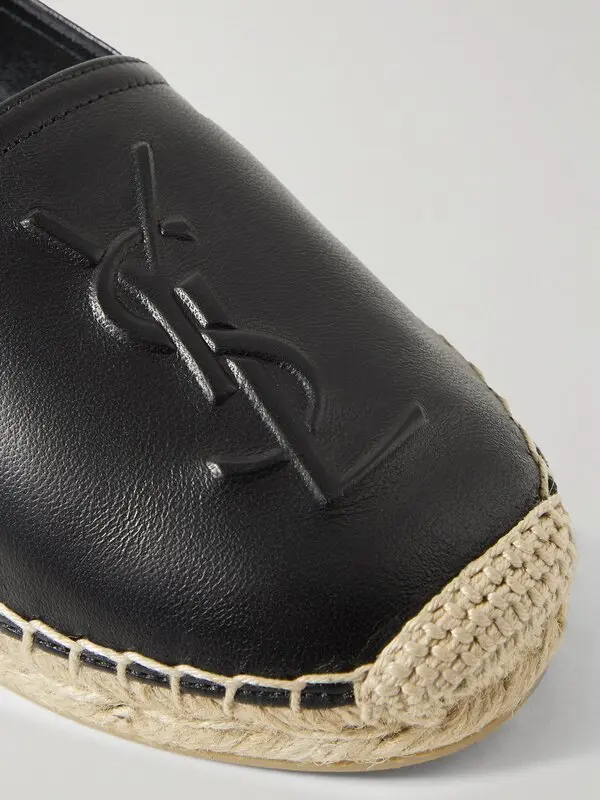 Saint Laurent Cassandre Logo-embossed Leather Espadrilles - Black