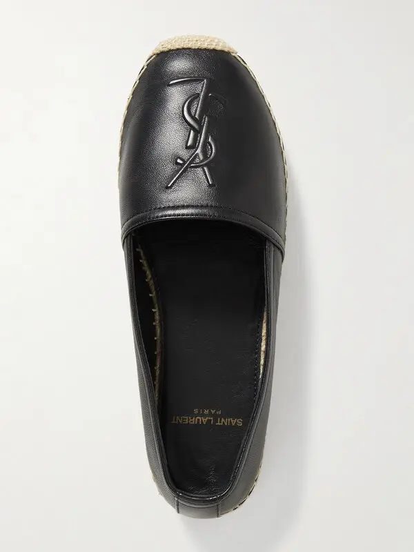 Saint Laurent Cassandre Logo-embossed Leather Espadrilles - Black