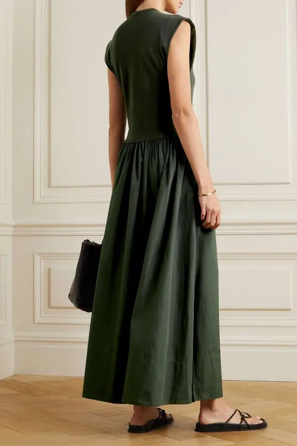 bassike jersey dress Turnback Ribbed And Cotton-Poplin Maxi - Army Green attr-10150-72023