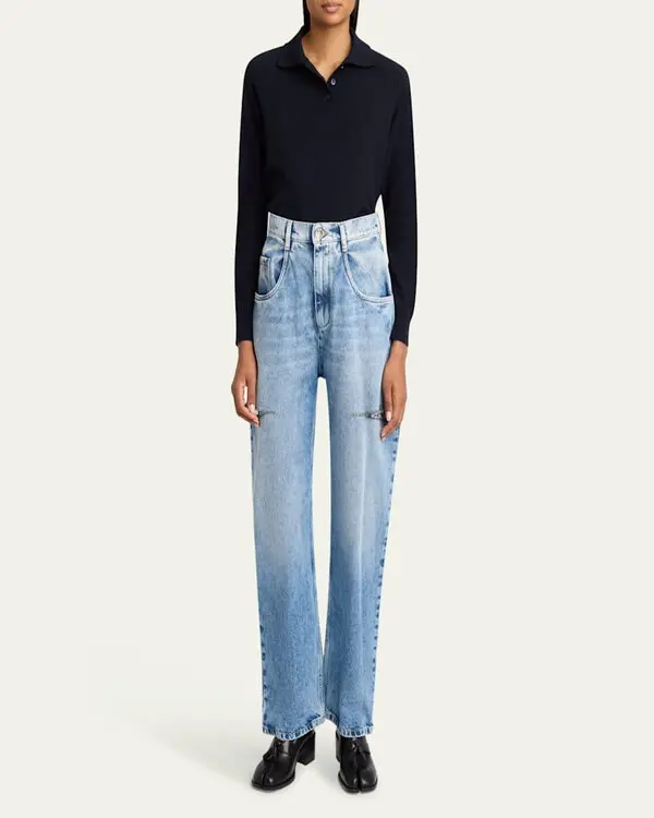 MAISON MARGIELA Slash-sides Wide-leg Pants - Denim