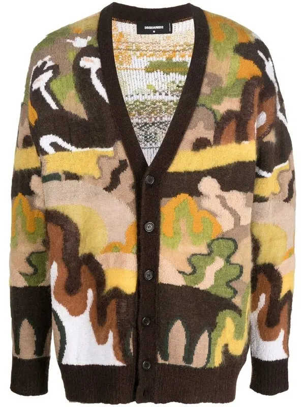 Dsquared2 Graphic-print Knit Cardigan - Brown