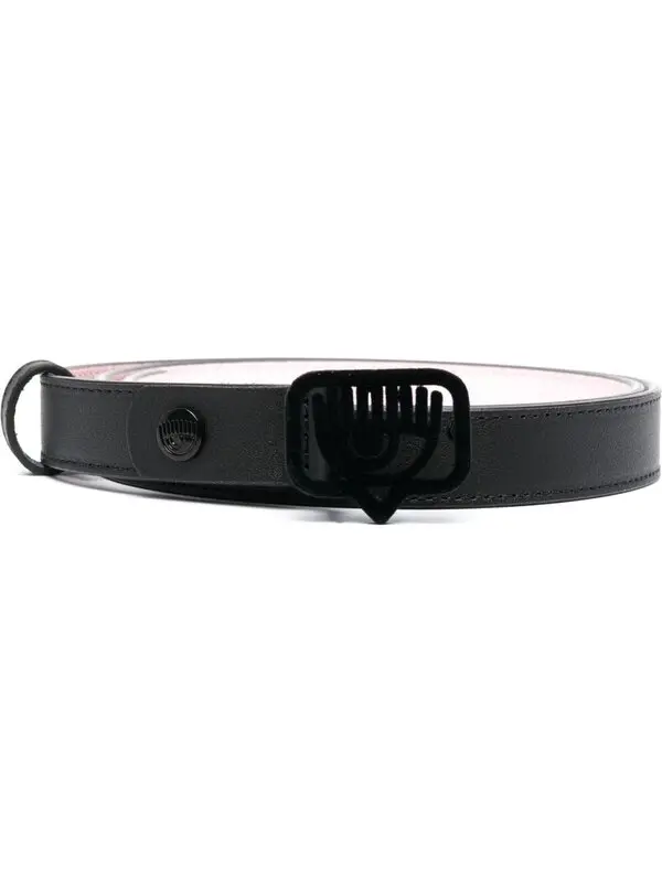 CHIARA FERRAGNI Logo Buckle Leather Belt - Black