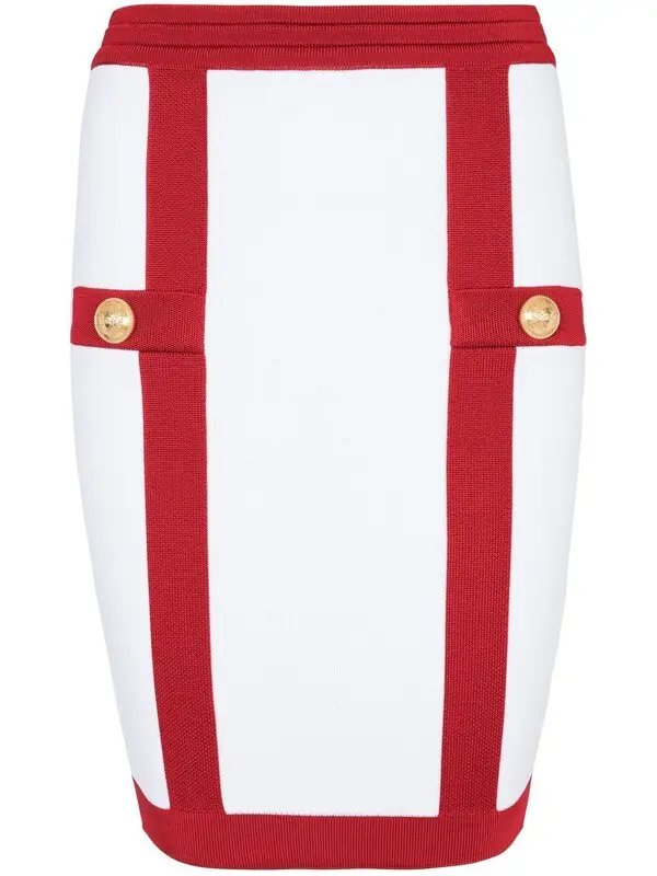 Balmain Button-embellished Bodycon Knee-length Skirt - White