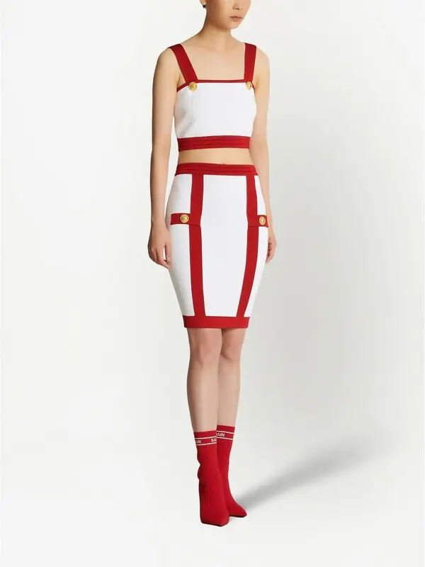 Balmain Button-embellished Bodycon Knee-length Skirt