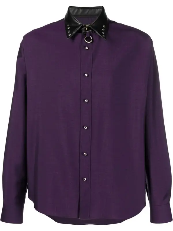 Roberto Cavalli Leather Collar Front-button Shirt - Purple