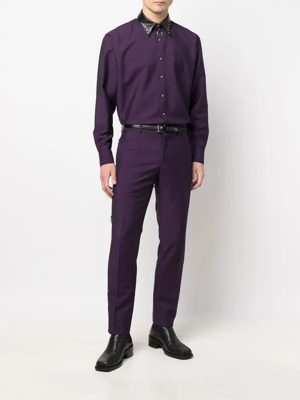 Roberto Cavalli Leather Collar Front-button Shirt