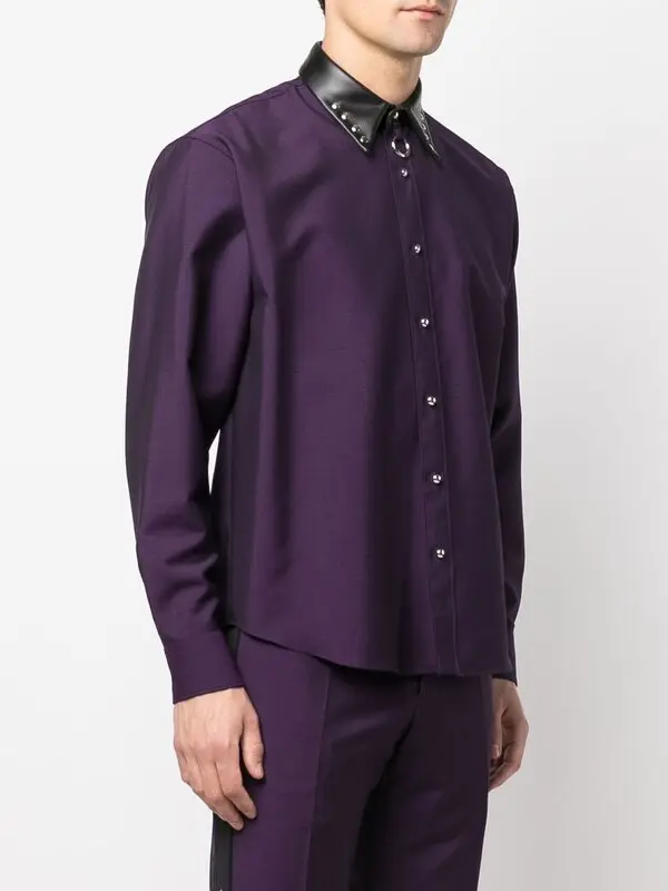 Roberto Cavalli Leather Collar Front-button Shirt