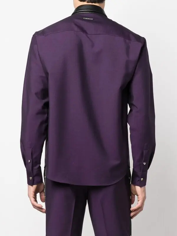 Roberto Cavalli Leather Collar Front-button Shirt
