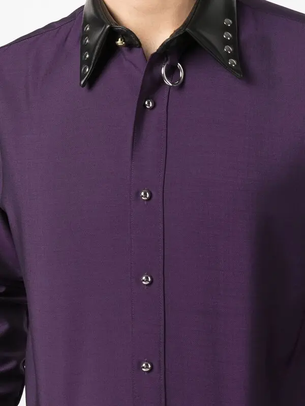 Roberto Cavalli Leather Collar Front-button Shirt