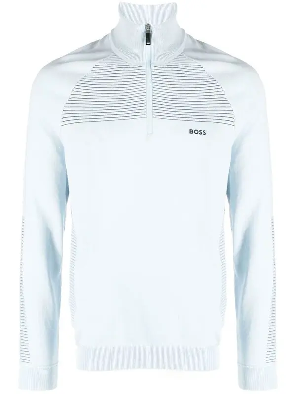 BOSS Striped Half-zip Jumper - Blue